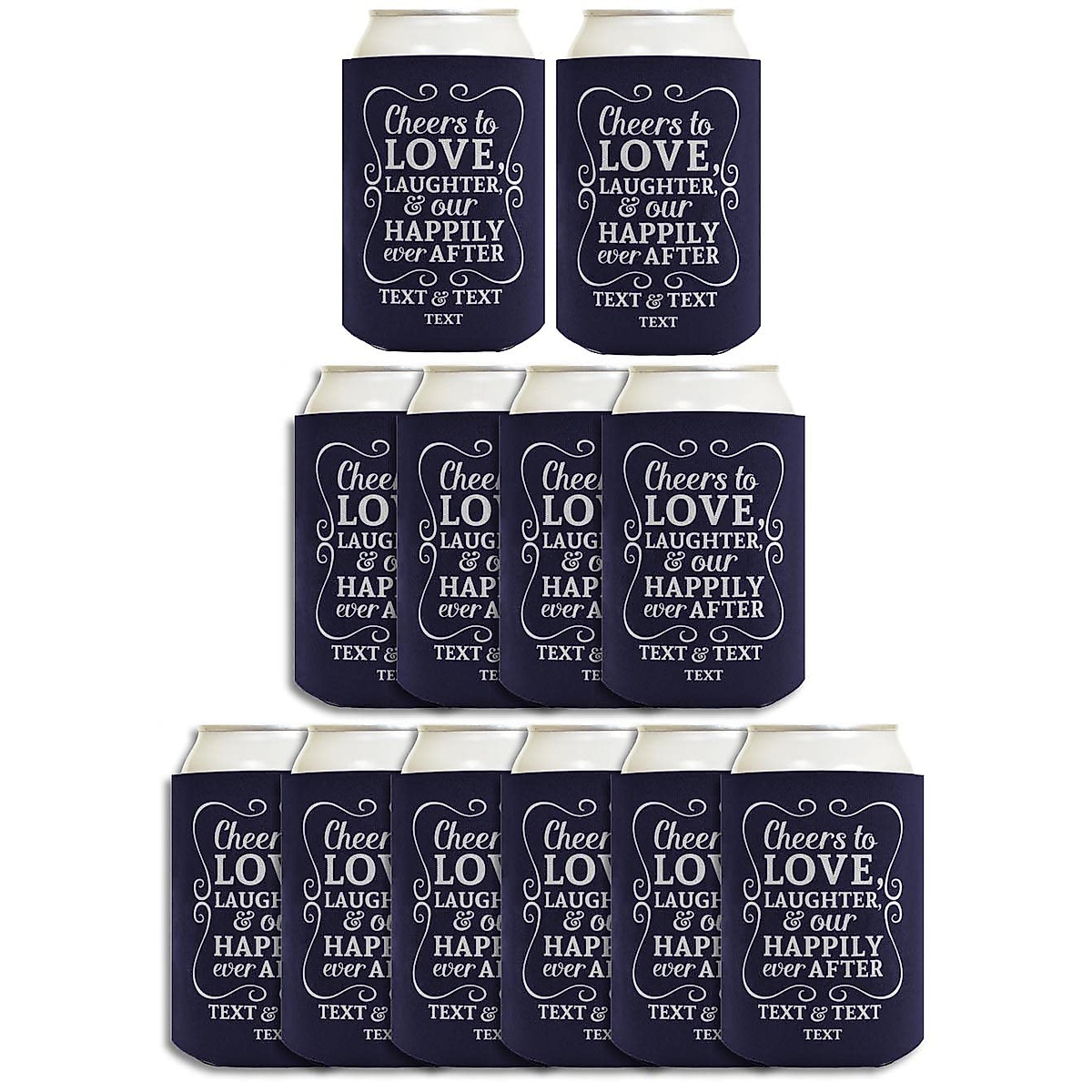 Cheers To Love Custom Names & Date 12-Pack Personalized Can Coolie Drink Coolers Coolies Navy