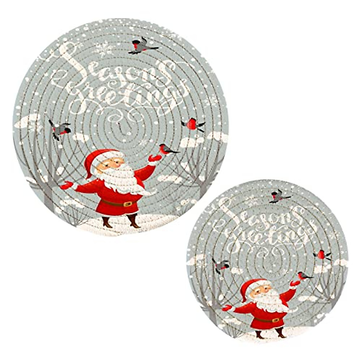 ALAZA Merry Christmas Snow Season's Gieeting Trivets for Hot Dishes 2 Pcs,Hot Pad for Kitchen,Trivets for Hot Pots and Pans,Large Coasters Cotton Mat Cooking Potholder Set