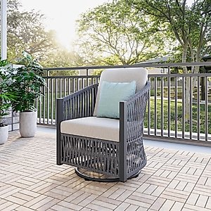 Yechen Swivel Patio Rocking Chairs - High Back Outdoor Chair with Hand Woven Rope & Swivel Rocking Base, Glider Rocking Chair with Cushion for Porch Deck Garden Balcony Backyard