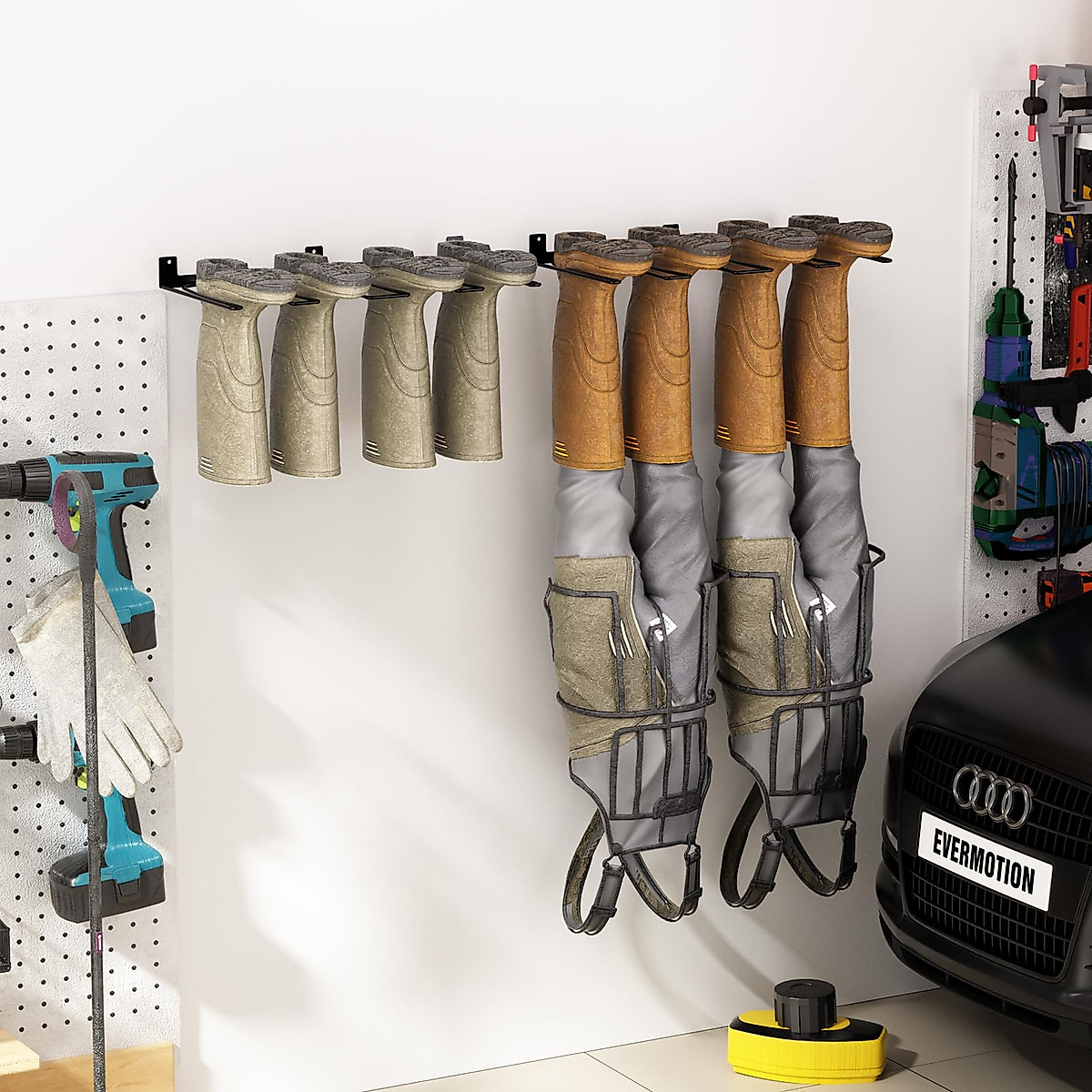 ORLESS Wader Hangers 4-Pair Boot Rack Garage Storage, Cowboy Boot Holder, Metal Wire Organizer for Entryway