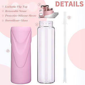 DEARRAY 32 oz Sports Glass Water Bottle with Straw & Silicone Sleeve Reusable BPA-free Borosilicate Glass Drinking Bottle with Flip Top Lid & Handle Wide Mouth (Pastel Pink)