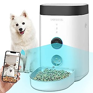 DOGNESS Automatic WiFi Dog/Cat Smart Camera Feeder - 6.5Lbs Large Capacity App Control Food Dispenser with WiFi, Portion Control, Voice Recording, Camera, Timer Programmable (4L White)