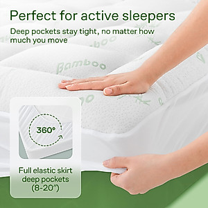 Ultra Soft Queen RV Size Mattress Topper - Viscose Made from Bamboo Pillow Top Mattress Pad for Back Pain Relief - Naturally Cooling for Hot Sleepers, Green