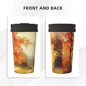 GTKSYNVE Reusable Coffee Mug with Lid and Handle, Autumn scene Tumbler for Hot & Cold Drinks 16oz Stainless Steel Insulated Coffee Tumblers Double Wall Vacuum Thermal Cup