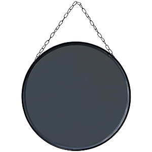 SANY DAYO HOME 12 inch Real Glass Black Round Mirror with Chain, Metal Framed Small Wall Hanging Circle Bathroom Shower Mirror for Home, Office, Door, Locker