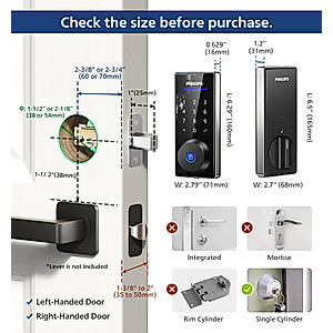 Philips Fingerprint Door Lock, Keyless Entry Door Lock, Electronic Door Lock, Touchscreen Keypad Deadbolt - Easy Installation and Set up - Satin Nickel