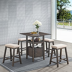 New Classic FURNITURE Derby Counter Dining Stool Set with 1 Table and 4 Chairs, Chocolate