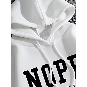 SHENHE Women's Slogan Letter Print Long Sleeve Hooded Sweatshirt Pullover Hoodie Tops White L