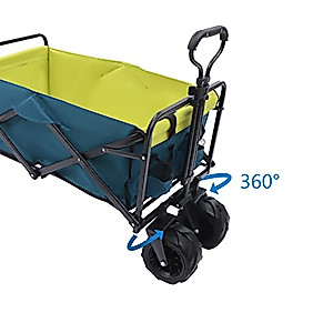 Folding Wagon Cart, Collapsible Beach Cart - 7" PU Wheels - Outdoor Utility Garden Cart for Beach Camping Shopping - 220lbs Weight Capacity - Adjustable Handle and Drink Holders