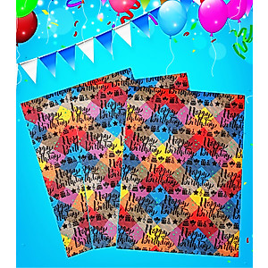 BOLIANNE Birthday Wrapping Paper for Women Men with Cut Lines - Birthday Gift Wrap with Happy Birthday Lettering for Boys Girls Kids - 3 Large Sheets, 27 X 39.4 Inch