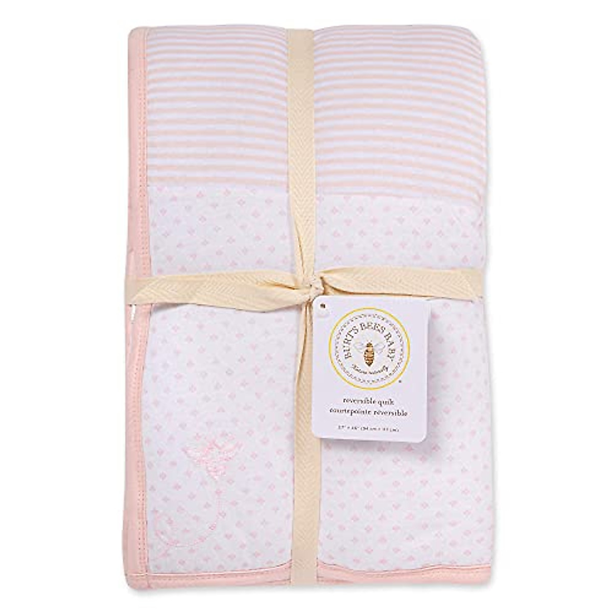 Burt's Bees Baby Infant Reversible Quilt Blanket, Jersey Knit, Soft, 100% Organic Cotton Blankets, with 100% Polyester Fill for Warm Padding, Size 37 x 46 Inch