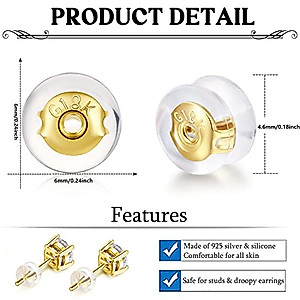 Kerryjewl 18K Gold Locking Secure Earring Backs for Studs, Silicone Earring Backs Replacements for Studs/Droopy Ears, No-Irritate Hypoallergenice Earring Backs for Adults&Kids (Gold)