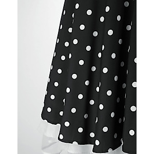 Vintage Dress for Women 1950s Summer Spaghetti Strap Ruched A-Line Flowy Swing Dress Black Polka Dot Dress L