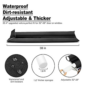 WEXHUG Waterproof Twin Door Draft Stopper Adjustable Size 30" to 36" Weather Stripping Noise Blocker Window Breeze Blocker (Black)…