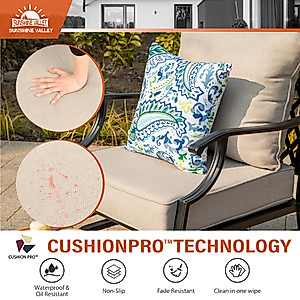 SUNSHINE VALLEY Patio Furniture Set with Firepit Table, Metal Outdoor Patio Furniture, 2 Swivel Chairs, 3 Seater Sofa, 2 Ottomans with 5.75" Extra Thick Cushion and 46" Gas Firepit Table for Backyard