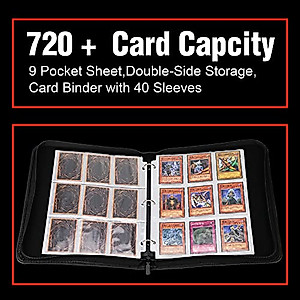 Trading Card Binder for Yu-Gi-Oh Cards - Holds 720+ Cards, 9 Pocket Trading Card Holder Album with Sleeves, Top Loading Pocket Storage Case for TCG