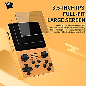 Powkiddy RGB20S Handheld Retro Game Console with Built-in Games,3.5 Inch IPS Screen Game Player (128G 20000 Games Yellow)