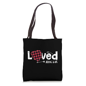 Loved John 3:16 - Red Plaid Heart - Christian Valentines Day Tote Bag