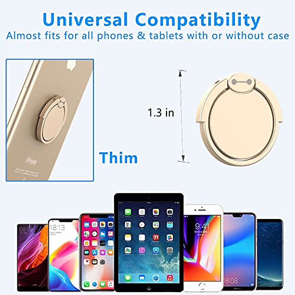VOVIGGOL Cell Phone Ring Holder Finger Kickstand, 360° Rotation Cute Phone Ring Grip Phone Ring Stand Metal Phone Ring for Car Mount Magnetic Compatible with All Smartphones (Gold)
