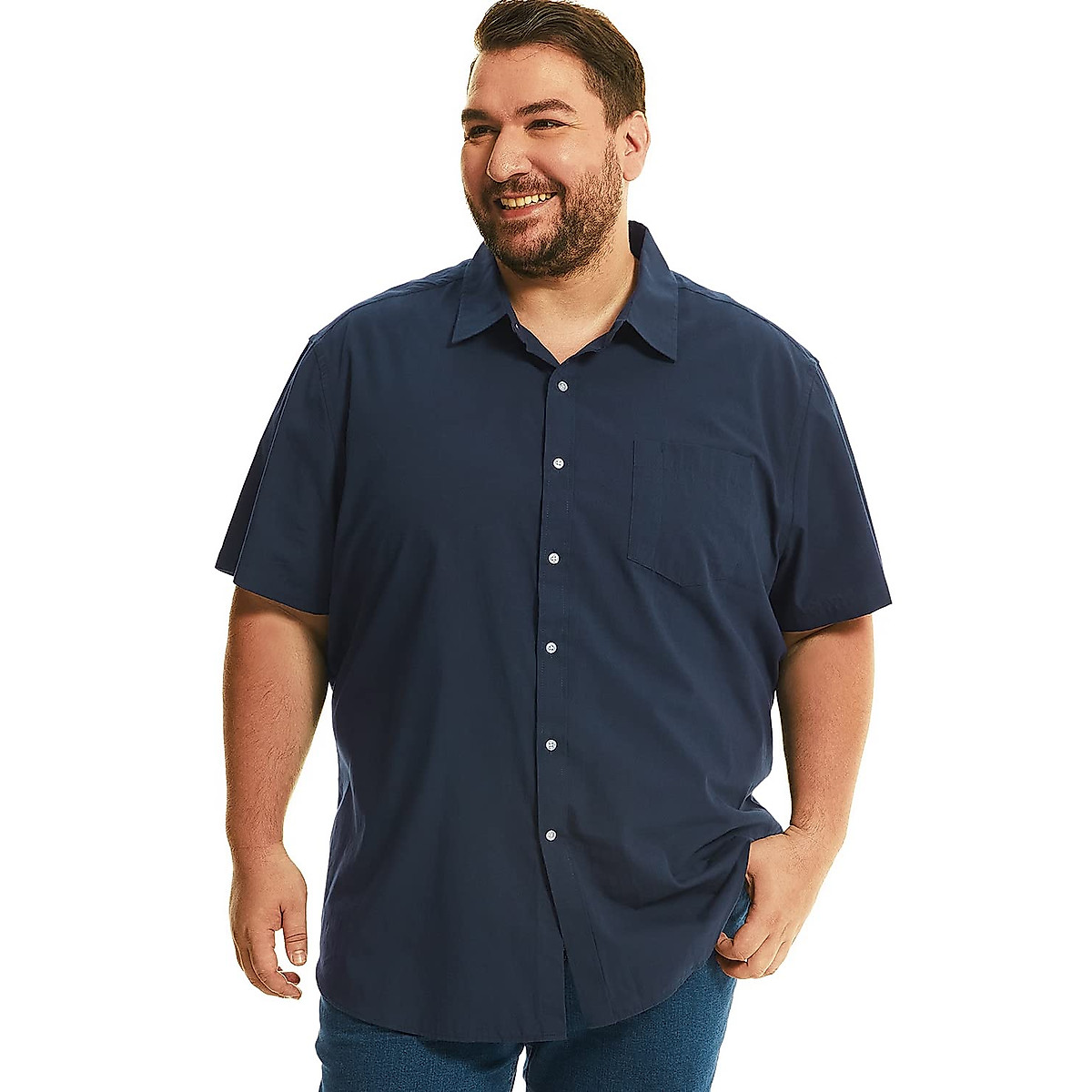 HOdo Big and Tall Mens Cotton Button Down Shirt Navy 4XL