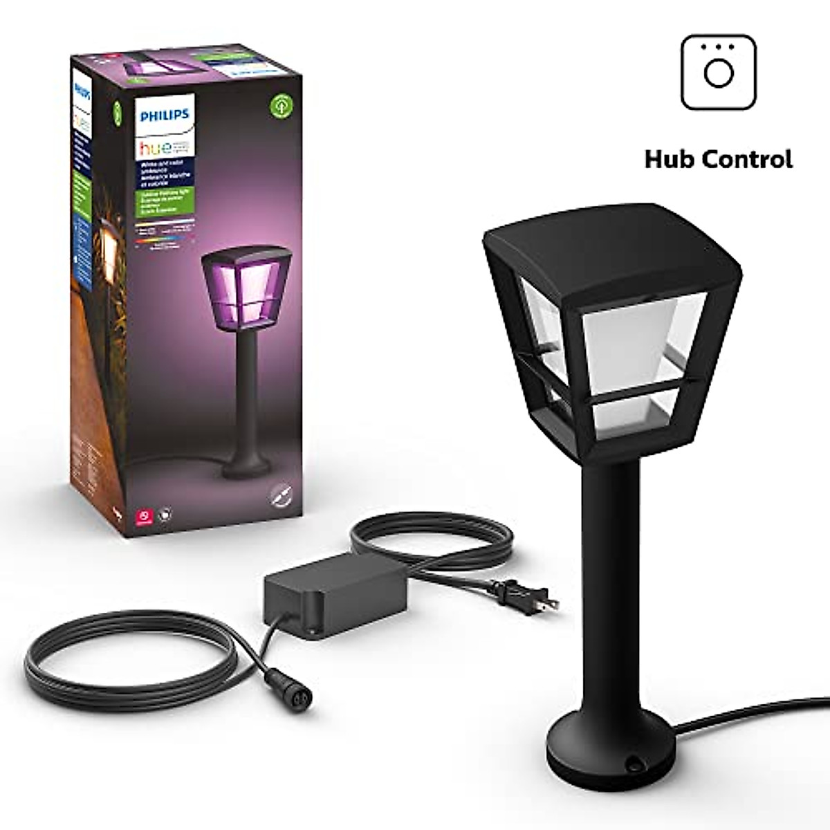 Philips Hue Econic White & Color Ambiance Outdoor Smart Pathway Light Base Kit + Light Extension + Smart Hub
