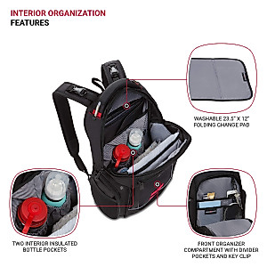 SwissGear Travel Diaper Bag Backpack, Black, 17.5-Inch