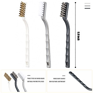 ORIJOYNA Set of 3 Kitchen Cleaning Scrubbers - Wire Brush (Stainless Steel + Brass + Nylon) for Range Hood Grease, Grime and Rust