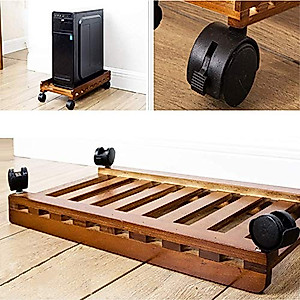 YGCBL Multifunction Portable Hand Trucks,Trolleywood Platform Dolly Transport Roller Wooden Movable Lightweight Computer Holder Moisture Proof with Brake Guardrail, 70Kg Capacity,Yellow,50X25X12Cm