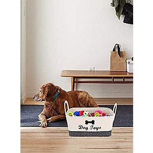 Brabtod Cotton Rope Basket | Cotton Dog Toy Basket Storage,Storage bin with Long Handle for Toys Blanket in Living Room, Baby Nursery-Beige/Dark Mixgray