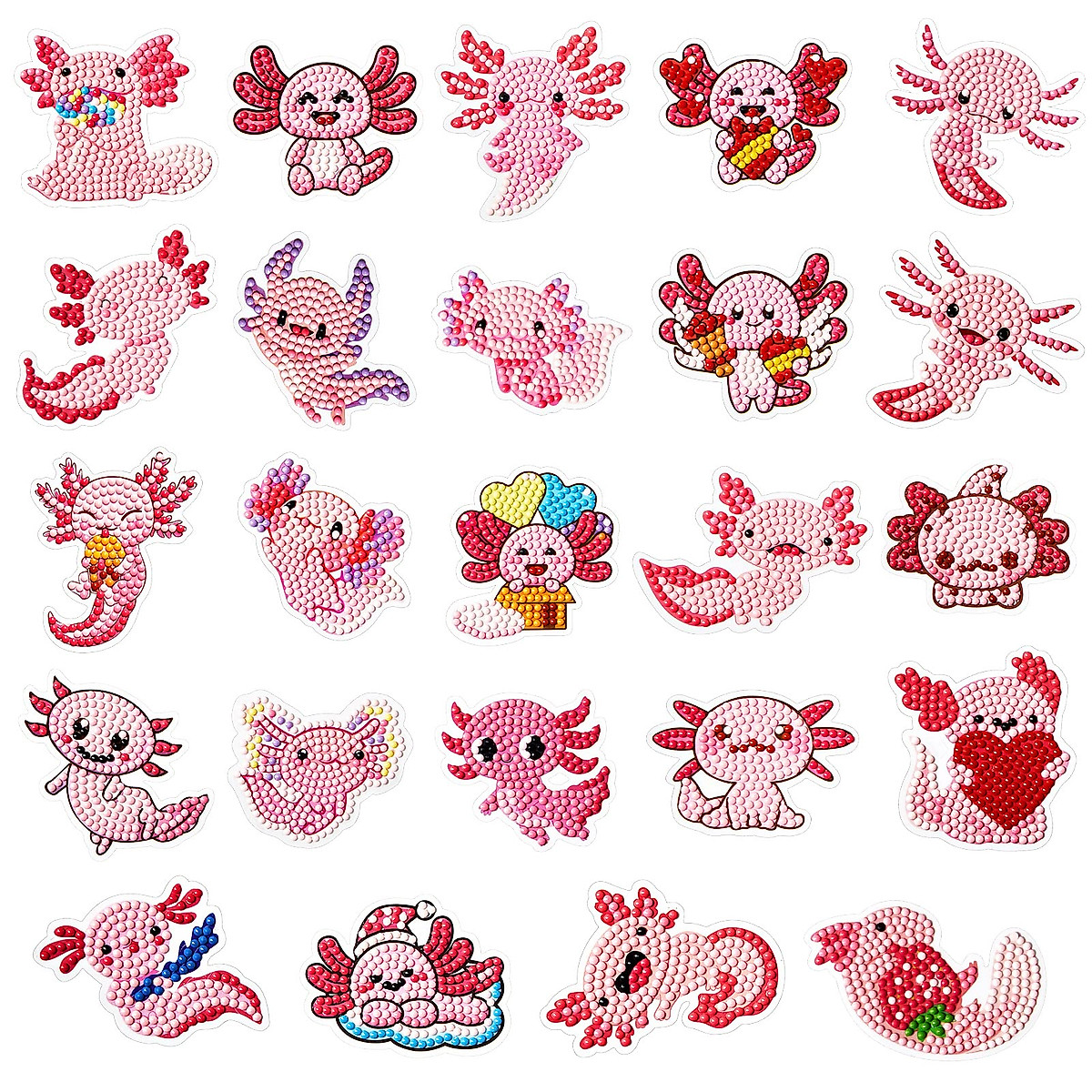 24 Pcs Axolotl 5d DIY Diamond Painting Sticker Creative Diamond Sticker Kids Diamond Painting Kits Resin Rhinestone Gem Art Kits for Kids Adult Activity New Year Party Gifts