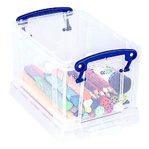 Really Useful Box 1.6 Liter Plastic Stackable Storage Container with Snap Lid & Built-In Clip Lock Handles for Home or Office Organization, 4 Pack