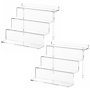 NIUBEE Acrylic Riser Display Shelf, 2 Pack Clear Display Stand for Amiibo Funko POP Figures,4 Tier Cupcakes Stand Perfume Organizer and Storage (9 Inch Small)