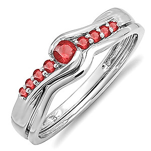 Dazzlingrock Collection 0.25 Carat (Ctw) 18K Round Ruby Bridal Promise Engagement Wedding Ring Set in White Gold, Size 5