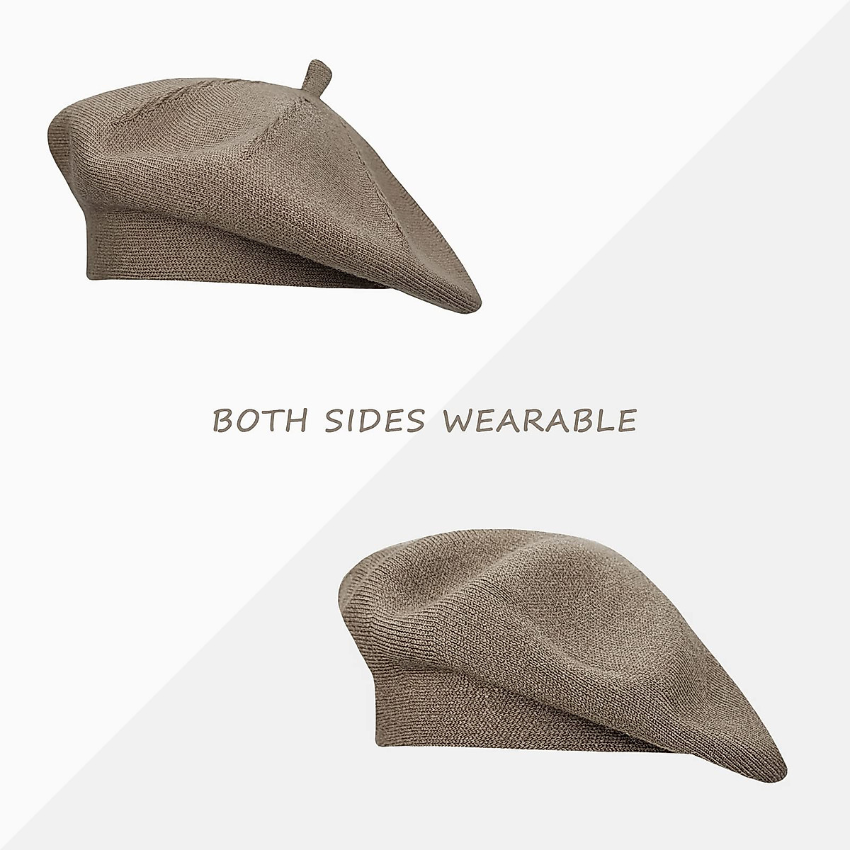 Gllutt Cashmere Beret Hat French Style Stretchy Knitting Solid Color Both Side Usable (Coffee)