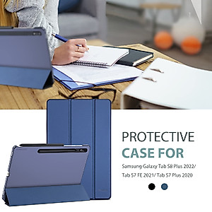 ProCase Cover for Galaxy Tab S8 Plus 2022/ Tab S7 FE 2021/ Tab S7 Plus 2020 12.4 inch Case, Protective Slim Case Folio Hard Back Smart Cover for 12.4” Galaxy Tab S8+ / S7 FE / S7+ -Navy