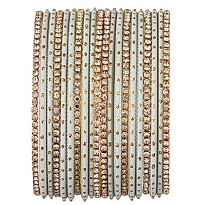 Efulgenz Indian Bangle Set Rhinestone CZ Plain Metal Bracelet Bangle Jewelry for Women (Green 1 (Set of 20 Pcs), 2-4)