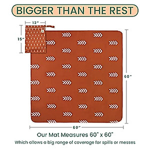 60" Boho Splat Mat Waterproof Washable w/Carrying Case | Baby Splat Mat for Under High Chair for Meals | High Chair Mat for Floor | Splash Mat for Under High Chair for Crafts | High Chair Floor Mat