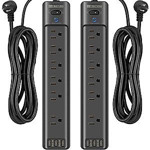 Power Strip 2-Pack, HITRENDS Surge Protector with 6 AC Outlets & 3 USB Charging Ports, 5 Feet Heavy Duty Extension Cord, 1875W/15A Multiplug for Home Office & Multiple USB Devices - Black