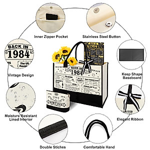 40th Birthday Gifts for Women Canvas Tote Bag Travel Gear, Unique 40 Years Old Birthday Gifts for Mom Wife Aunt Friends Her Turning 40, Vintage 1984 Beach Bag & Cosmetic Bag & Back in 1984 Poster