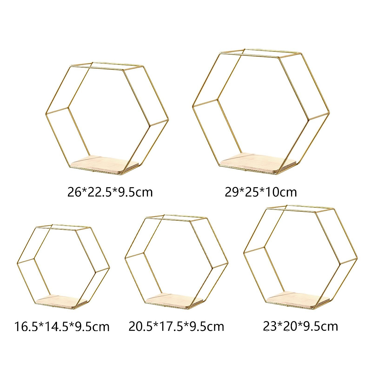 MYCENSE 5Pcs Hexagon Iron Wall Shelves Floating Shelf, Bathroom Wall Decoration Organizer, Storage Rack for Books Artworks Display, Golden