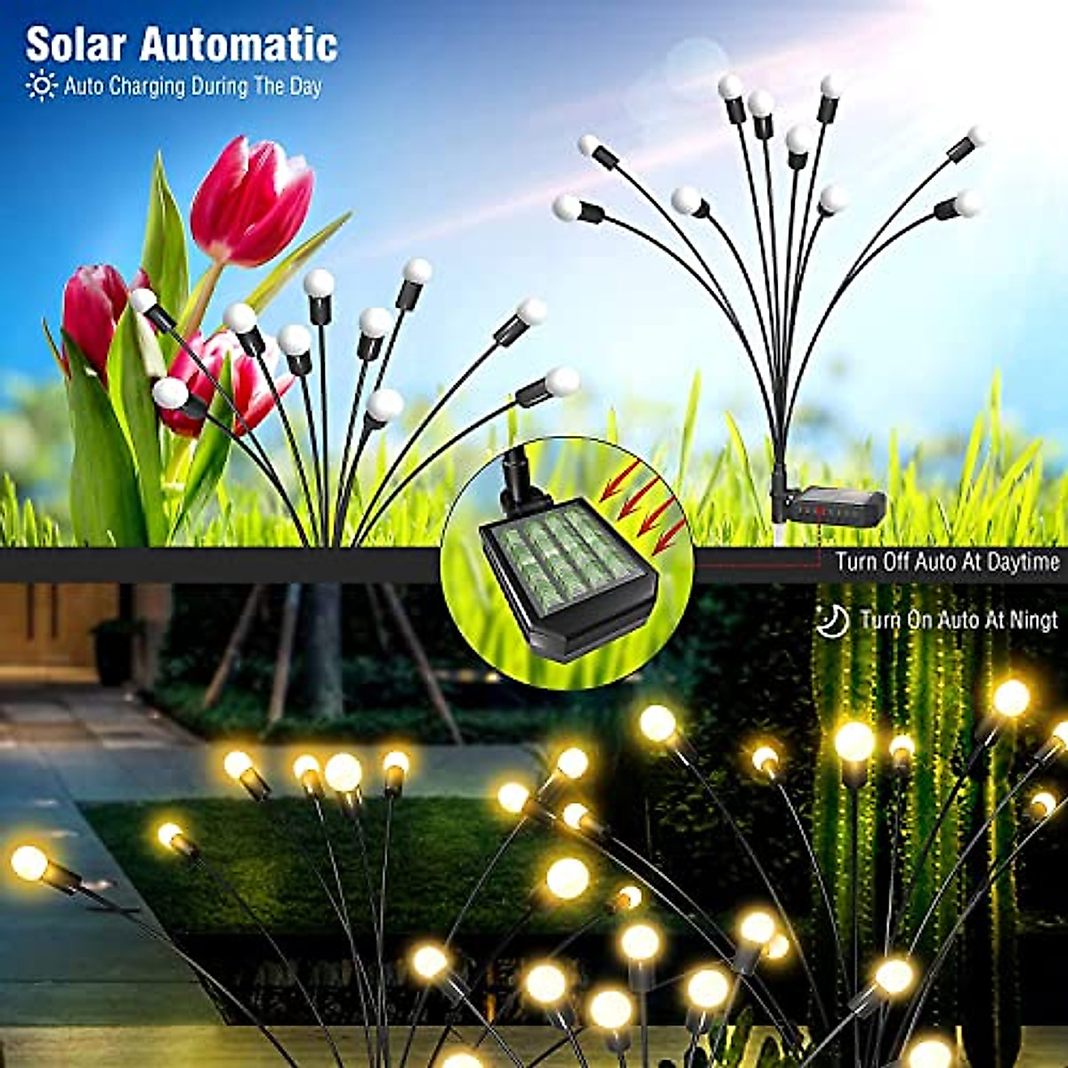 Solar Garden Lights - 4 Pack 10 LED Solar Powered Firefly Lights Solar Outdoor Waterproof New Upgraded Swaying Outdoor Garden Lights for Landscape Pathway Patio Yard Walkway Decorations | Warm White