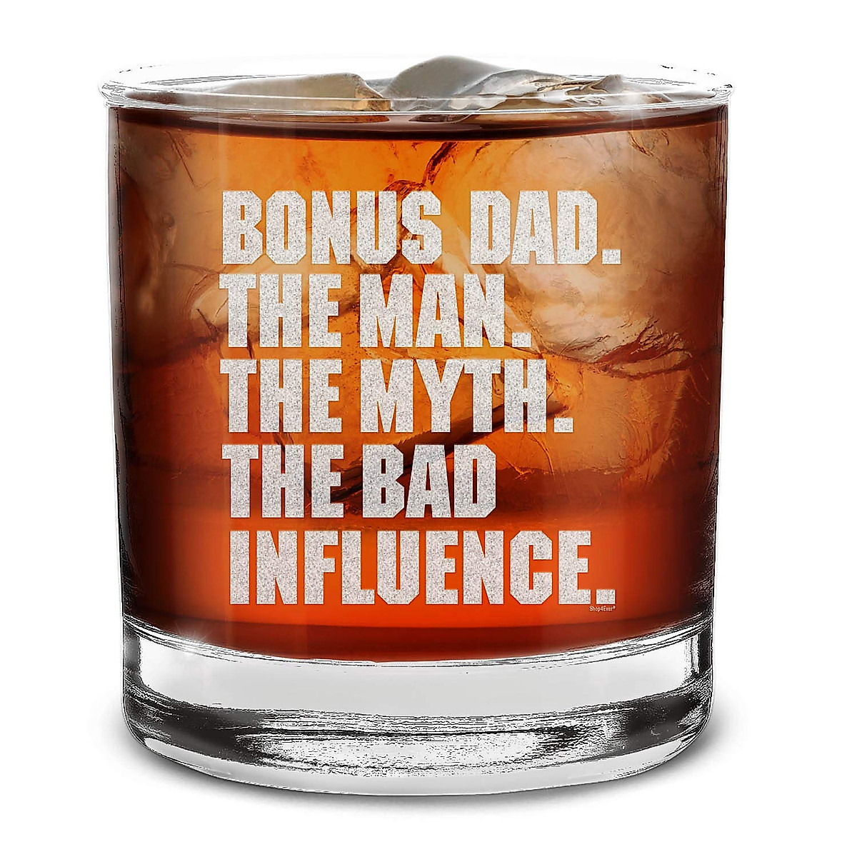 shop4ever Stepdad The Man The Myth The Bad Influence Engraved Whiskey Glass, Father's Day Gift 11 oz.