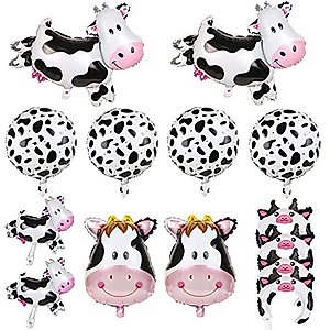 DREMISI 14Pcs Cow Balloons Cute Cow Shape Mylar Foil Balloons Cow Head Balloons Can Float Huge Animal Balloons Black Pink Cow Print Balloons for Baby Shower 1st Birthday Farm Animal Theme Party Decor