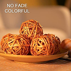 Qingbei Rina 6 PCS Wicker Rattan Balls,4 Inch Orange Decorative Balls,Large Rattan Balls,Spring Wicker Balls,Bowl Vase Fillers for Table Centerpieces,Home Wedding Holiday Decor Gifts