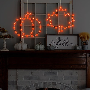 2PCS Fall Window Decoration Lights,Leaf Pumpkin Window Hanging Lights Indoor,Autumn Silhouette Lights for Thanksgiving Holiday Home Party Decor