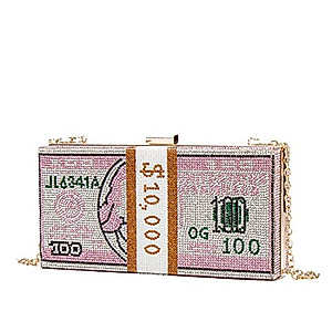 LETODE Women Dollars Money Clutch Evening Bag Rhinestone Handbags Crystal Clutch Purse Bling Wedding Cocktail Party(1-Pink color)