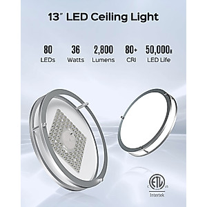 JACKYLED 13 Inch Flush Mount Ceiling Light, Brushed Nickel Ceiling Light Fixture, 3000K/3700K/4500K/5100K/6000K Dimmable Lighting for Bathroom Bedroom Kitchen Stairwell, 36W, 2 Pack