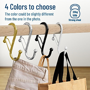 Blau Marité 10 Metalic S-Hooks with Anti-Fall System. Anti Drop S-Shaped Hook with Safety Buckle to Prevent Falls. Heavy Duty. (Silver, 3.25in Long (Diameter Rod<0.8in))