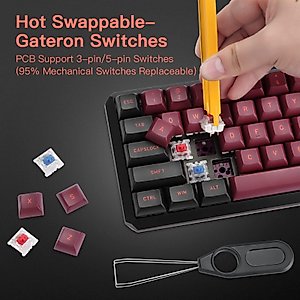Darmoshark 2.4GHz Wireless/Wired Mechanical Keyboard — 65% (68 Key) Gaming Keyboard, Hot-Swap Switches, Programmable Macros, RGB LED Backlit, Type-C, PBT Spherical Keycap(Gateron Brown, Cherry Red)