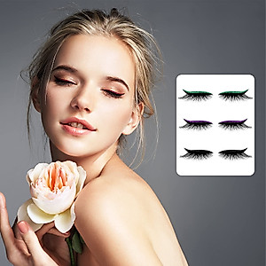12 Pairs Eyeliner Stickers with Eyelash Reusable Waterproof Glitter Eyeliner Eyelash Stickers Self-adhesive Eye Liners Strip Stickers Eye Makeup Tool for Girl Make up Cosplay (Green, Black, Purple)